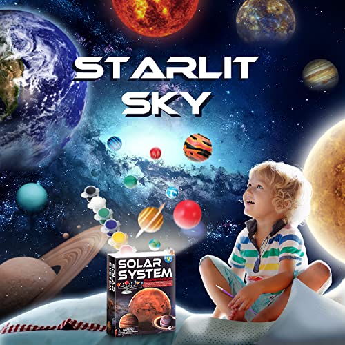 Solar System Model Kit DIY Space Toy 8 Planets for Kids Solar System Toys 3D Space Planet Art & Craft Educational Toys with Painted Brush & Paints Birthday Gifts for Boys & Girls