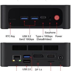 Beelink Mini PC SER5 MAX 5800H, AMD Ryzen 7 5800H(Up to 4.4GHz), TDP 54W Mini Desktop Computers, 16GB RAM 500GB M.2 PCIe3.0 SSD, Support Triple Display(HDMI, DP, TypeC)/WiFi 6/BT5.2/USB3.2/1000M LAN