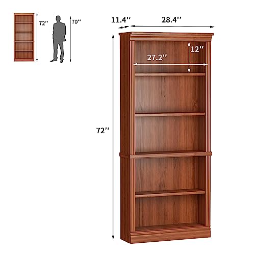 Furniwell Bookcase Bookshelves, 5 Tier Wooden Tall Floor Standing Books Shelves Display Dector Furniture for Bedroom, Living Room, Home Office (Cherry)