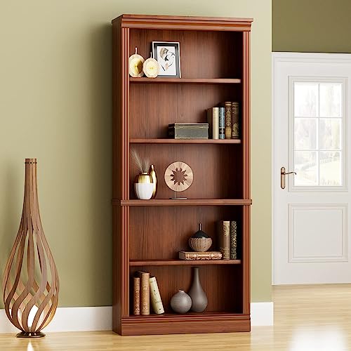 Furniwell Bookcase Bookshelves, 5 Tier Wooden Tall Floor Standing Books Shelves Display Dector Furniture for Bedroom, Living Room, Home Office (Cherry)