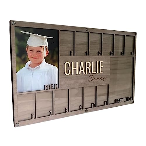 Handance Pre K to 12 Graduation School Photo Frame, Personalized Grade School Picture Frame Name Custom School Years Wood Photo Frame Gift