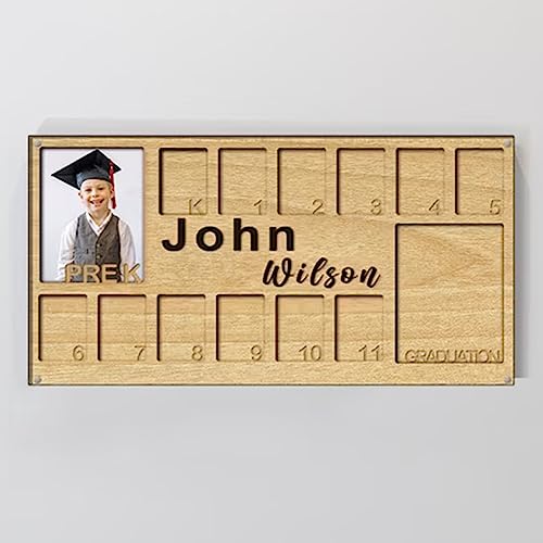 Handance Pre K to 12 Graduation School Photo Frame, Personalized Grade School Picture Frame Name Custom School Years Wood Photo Frame Gift