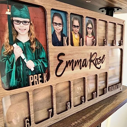 Handance Pre K to 12 Graduation School Photo Frame, Personalized Grade School Picture Frame Name Custom School Years Wood Photo Frame Gift