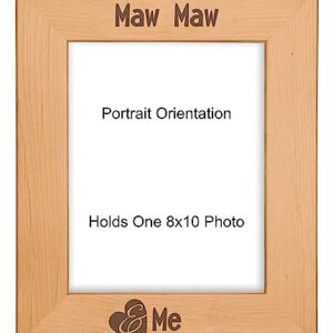 PrecisionNC Engraving Gift for Grandma Maw Maw and Me Heart Engraved Natural Wood Picture Frame Mothers Day (8x10 Portrait)