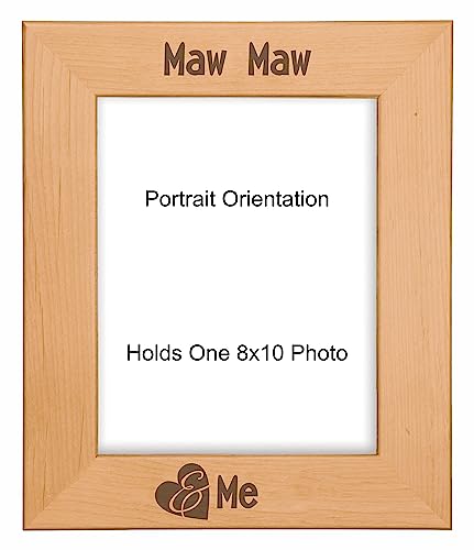 PrecisionNC Engraving Gift for Grandma Maw Maw and Me Heart Engraved Natural Wood Picture Frame Mothers Day (8x10 Portrait)