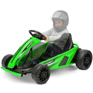 Hyper 24V Ride-On Electric Go Kart for Kids 8-14 Years, 3-Speed Setting with Drift Kart Mode, Foot Accelerated Pedal, Up to 9MPH Speed, 154 Lbs Max Weight, Ergonomic Seat & Sturdy Steel Frame, Green