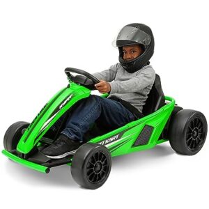 Hyper 24V Ride-On Electric Go Kart for Kids 8-14 Years, 3-Speed Setting with Drift Kart Mode, Foot Accelerated Pedal, Up to 9MPH Speed, 154 Lbs Max Weight, Ergonomic Seat & Sturdy Steel Frame, Green