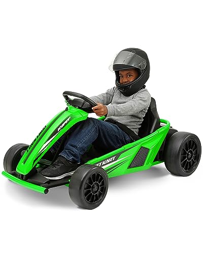 Hyper 24V Ride-On Electric Go Kart for Kids 8-14 Years, 3-Speed Setting with Drift Kart Mode, Foot Accelerated Pedal, Up to 9MPH Speed, 154 Lbs Max Weight, Ergonomic Seat & Sturdy Steel Frame, Green