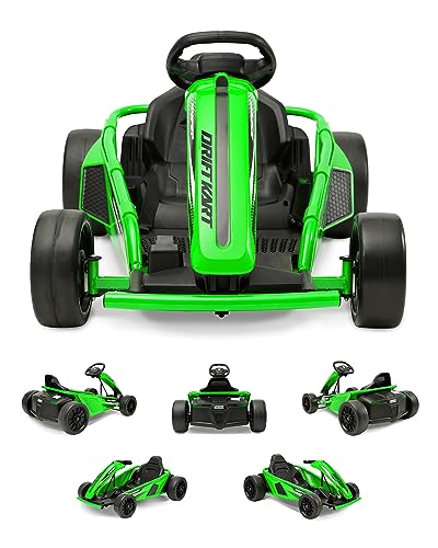 Hyper 24V Ride-On Electric Go Kart for Kids 8-14 Years, 3-Speed Setting with Drift Kart Mode, Foot Accelerated Pedal, Up to 9MPH Speed, 154 Lbs Max Weight, Ergonomic Seat & Sturdy Steel Frame, Green