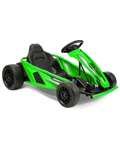 Hyper 24V Ride-On Electric Go Kart for Kids 8-14 Years, 3-Speed Setting with Drift Kart Mode, Foot Accelerated Pedal, Up to 9MPH Speed, 154 Lbs Max Weight, Ergonomic Seat & Sturdy Steel Frame, Green