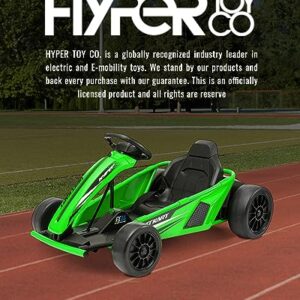 Hyper 24V Ride-On Electric Go Kart for Kids 8-14 Years, 3-Speed Setting with Drift Kart Mode, Foot Accelerated Pedal, Up to 9MPH Speed, 154 Lbs Max Weight, Ergonomic Seat & Sturdy Steel Frame, Green