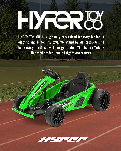 Hyper 24V Ride-On Electric Go Kart for Kids 8-14 Years, 3-Speed Setting with Drift Kart Mode, Foot Accelerated Pedal, Up to 9MPH Speed, 154 Lbs Max Weight, Ergonomic Seat & Sturdy Steel Frame, Green