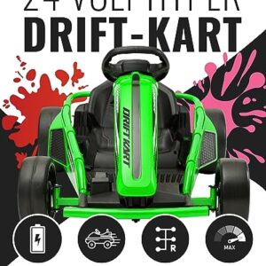 Hyper 24V Ride-On Electric Go Kart for Kids 8-14 Years, 3-Speed Setting with Drift Kart Mode, Foot Accelerated Pedal, Up to 9MPH Speed, 154 Lbs Max Weight, Ergonomic Seat & Sturdy Steel Frame, Green