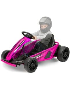 hyper 24v ride-on electric go kart for kids 8-14 years, 3-speed setting with drift kart mode, foot accelerated pedal, up to 9mph speed, 154 lbs max weight, ergonomic seat & sturdy steel frame, pink