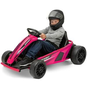 Hyper 24V Ride-On Electric Go Kart for Kids 8-14 Years, 3-Speed Setting with Drift Kart Mode, Foot Accelerated Pedal, Up to 9MPH Speed, 154 Lbs Max Weight, Ergonomic Seat & Sturdy Steel Frame, Pink