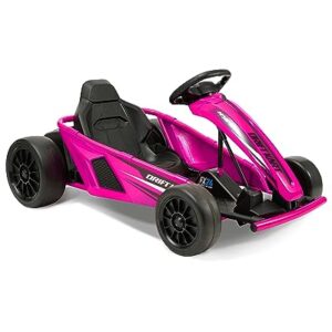 Hyper 24V Ride-On Electric Go Kart for Kids 8-14 Years, 3-Speed Setting with Drift Kart Mode, Foot Accelerated Pedal, Up to 9MPH Speed, 154 Lbs Max Weight, Ergonomic Seat & Sturdy Steel Frame, Pink