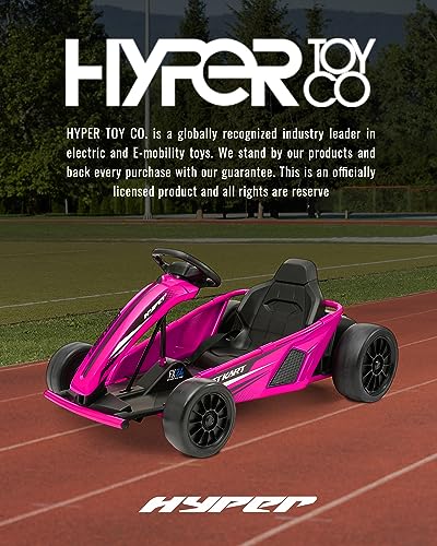 Hyper 24V Ride-On Electric Go Kart for Kids 8-14 Years, 3-Speed Setting with Drift Kart Mode, Foot Accelerated Pedal, Up to 9MPH Speed, 154 Lbs Max Weight, Ergonomic Seat & Sturdy Steel Frame, Pink