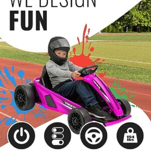 Hyper 24V Ride-On Electric Go Kart for Kids 8-14 Years, 3-Speed Setting with Drift Kart Mode, Foot Accelerated Pedal, Up to 9MPH Speed, 154 Lbs Max Weight, Ergonomic Seat & Sturdy Steel Frame, Pink