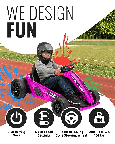 Hyper 24V Ride-On Electric Go Kart for Kids 8-14 Years, 3-Speed Setting with Drift Kart Mode, Foot Accelerated Pedal, Up to 9MPH Speed, 154 Lbs Max Weight, Ergonomic Seat & Sturdy Steel Frame, Pink