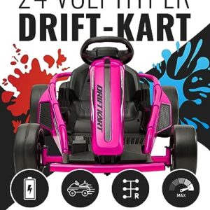 Hyper 24V Ride-On Electric Go Kart for Kids 8-14 Years, 3-Speed Setting with Drift Kart Mode, Foot Accelerated Pedal, Up to 9MPH Speed, 154 Lbs Max Weight, Ergonomic Seat & Sturdy Steel Frame, Pink