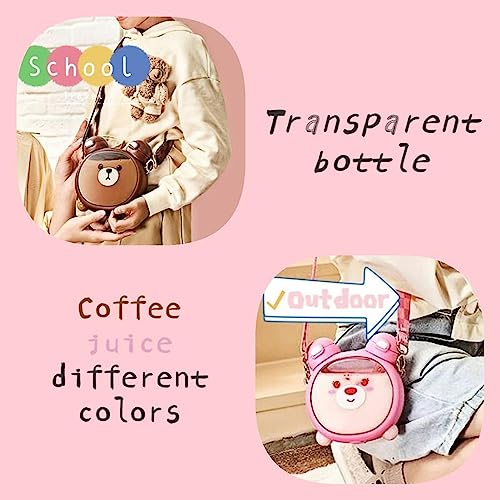 Cute Bear Water Bottle - Leak-Proof Large Capacity Portable Cartoon Straw Cup | Double Drinking Mouth, 750ml with Adjustable Shoulder Strap for Outing School Travel