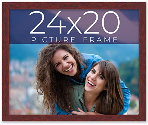 24x20 Frame Brown Solid Wood Picture Frame Width 0.75 Inches | Interior Frame Depth 0.5 Inches | Mogano Traditional Photo Frame Complete with UV Acrylic, Foam Board Backing & Hanging Hardware