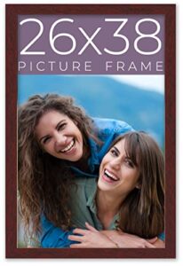 26x38 frame brown solid wood picture frame width 0.75 inches | interior frame depth 0.5 inches | mogano traditional photo frame complete with uv acrylic, foam board backing & hanging hardware