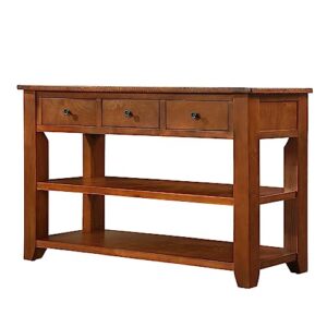 Daxue Console Table with 3 Drawers and 2 Shelves, 48.8" W Pine Wood Vintage Hallway Foyer Table with Storage Shelves, Narrow Long Sofa Entryway Table for Living Room Distressed Finish(Brown)