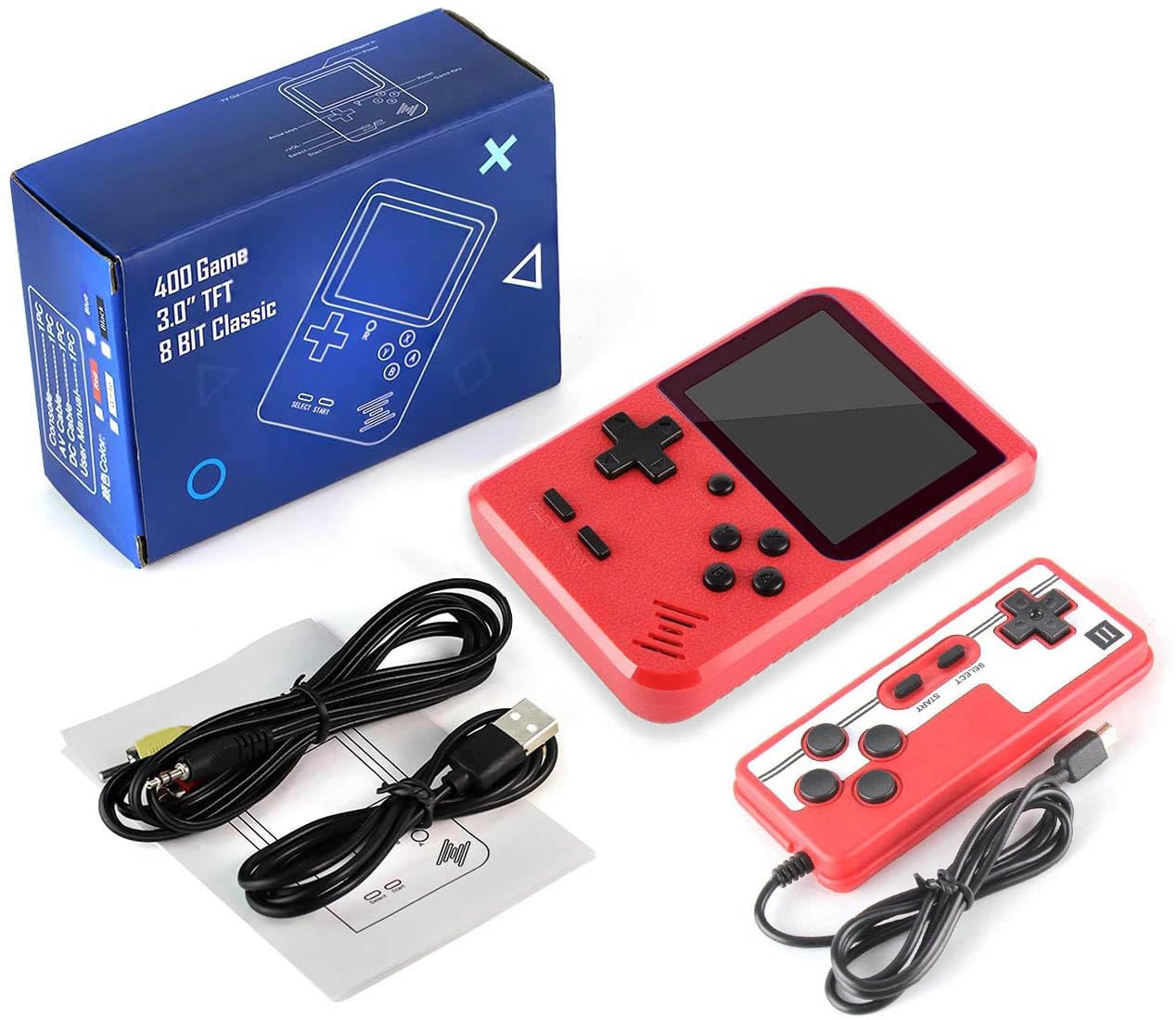 Handheld Game Console, Portable Retro Video Game Console with 400 Classical FC Games, 3.0-Inches LCD Screen, 1020mAh Rechargeable Battery, Retro Game Console Support for Connecting TV and Two Players