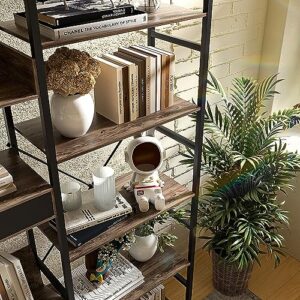 Industrial Style Wood Bookshelf, Triple 5 Tiers Bookshelf with Metal Frame, Rustic Book Shelves Display Shelf for Home Office, Etagere Large Open Bookshelf for Bedroom Living Room, Vintage Brown