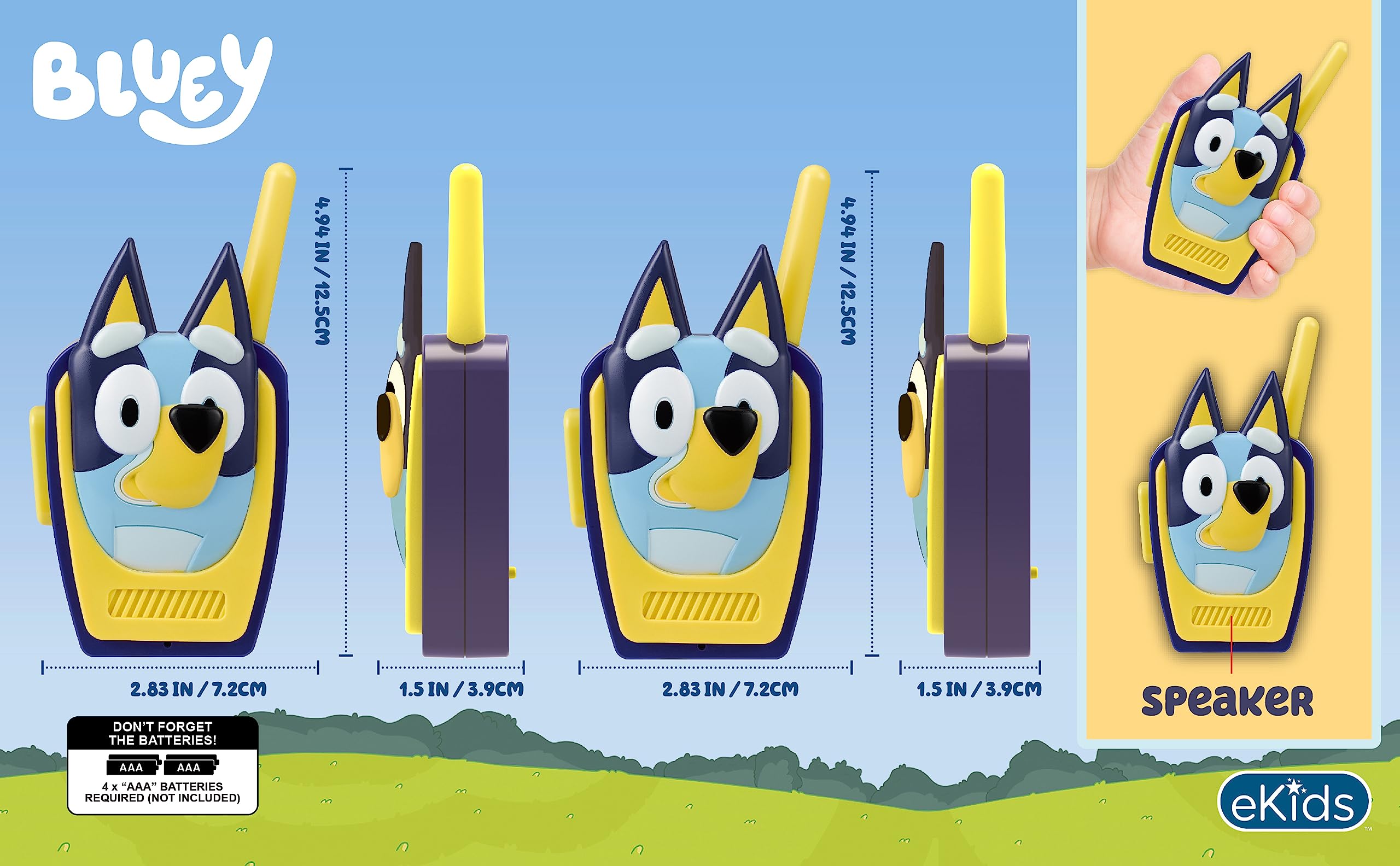 ekids Bluey Toy Walkie Talkies for Kids, Indoor and Outdoor Toys for Kids and Fans of Bluey Toys for Boys and Girls