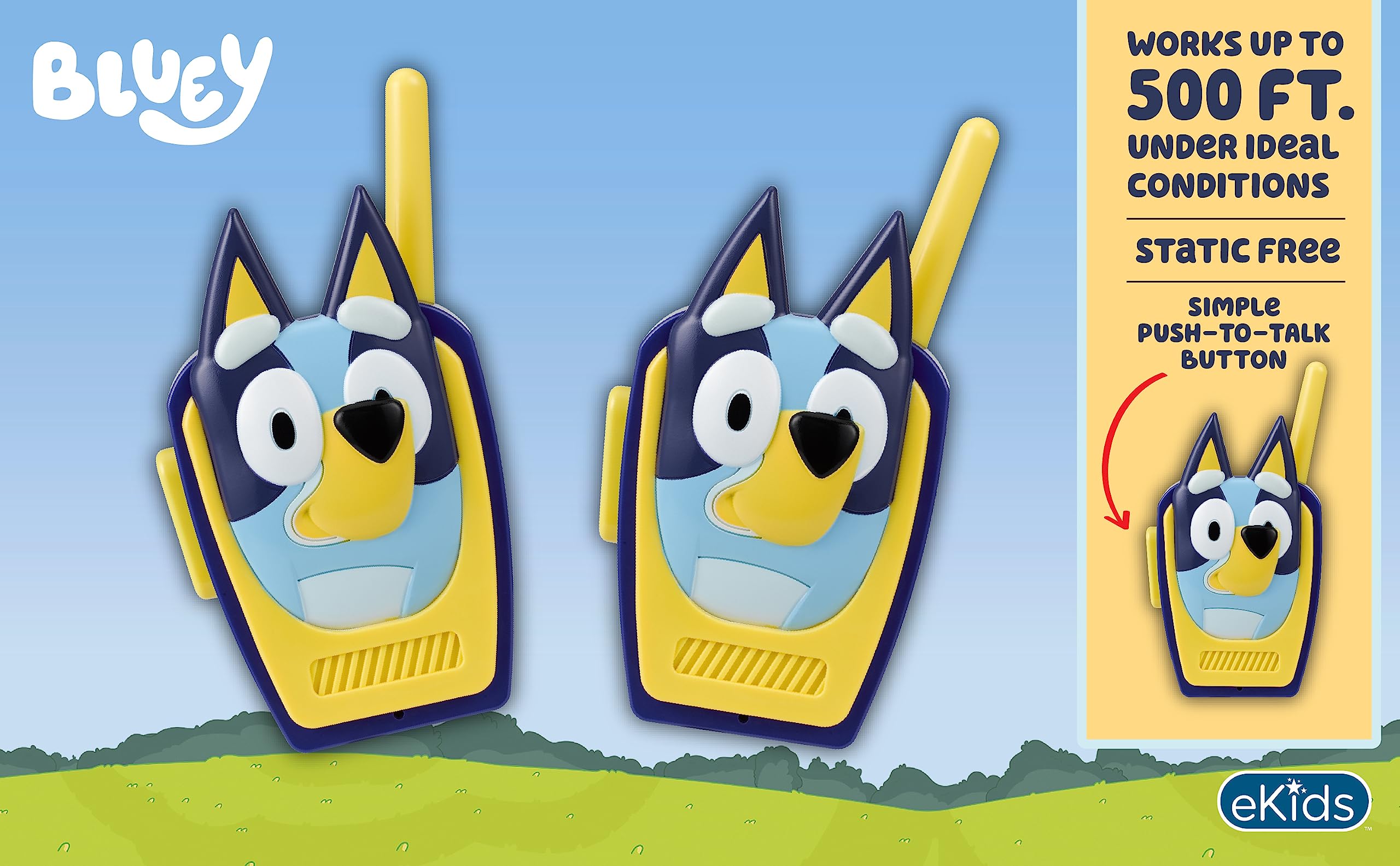 ekids Bluey Toy Walkie Talkies for Kids, Indoor and Outdoor Toys for Kids and Fans of Bluey Toys for Boys and Girls