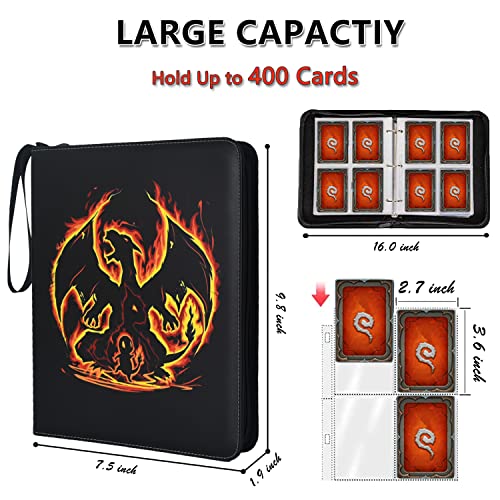 LIMSTDIC Card Binder for Pokemon Cards, 4 Pockets Up to 400 Cards Binder Compatible with Pokemon Trading Cards, MTG Cards, Portable Waterproof Card Storage Bag with Sleeves for Game Cards Collection