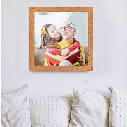 10x10 Frame Beige Real Wood Picture Frame Width 1.25 Inches | Interior Frame Depth 0.5 Inches | Mastic Distressed Photo Frame Complete with UV Acrylic, Foam Board Backing & Hanging Hardware