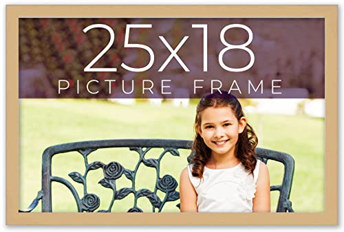 25x18 Frame Beige Real Wood Picture Frame Width 0.75 Inches | Interior Frame Depth 0.5 Inches | Natural Traditional Photo Frame Complete with UV Acrylic, Foam Board Backing & Hanging Hardware