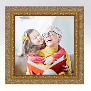 10x10 Frame Gold Real Wood Picture Frame Width 2 Inches | Interior Frame Depth 0.5 Inches | Firman Traditional Photo Frame Complete with UV Acrylic, Foam Board Backing & Hanging Hardware