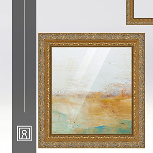 10x10 Frame Gold Real Wood Picture Frame Width 2 Inches | Interior Frame Depth 0.5 Inches | Firman Traditional Photo Frame Complete with UV Acrylic, Foam Board Backing & Hanging Hardware