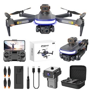 p14 pro compact & foldable mini wireless drone - dual 4k hd fpv camera - intelligent 360° obstacle avoidance - wifi vr rc drone quadcopter circle fly, route fly, altitude hold, headless mode (black)