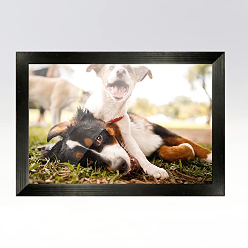 17x42 Frame Black Real Wood Picture Frame Width 1.25 Inches | Interior Frame Depth 0.5 Inches | Megara Modern Photo Frame Complete with UV Acrylic, Foam Board Backing & Hanging Hardware