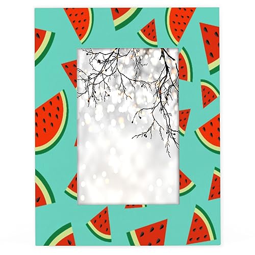 POFATO Watermelon Black Cat 4x6 Picture Frame Wood Photo Frame for Tabletop Display Wall Mount Picture Frame Display 4x 6 Inch Photo Wall Decor Home Gift Frames