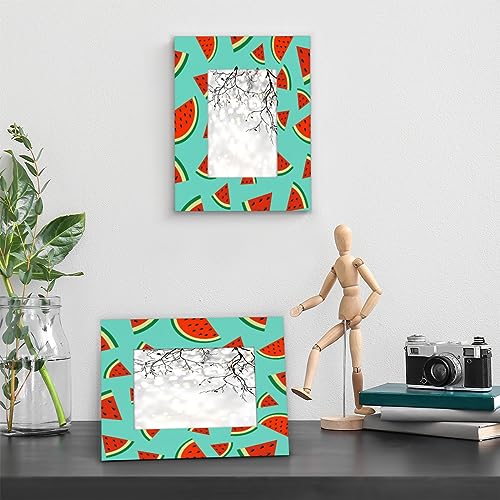 POFATO Watermelon Black Cat 4x6 Picture Frame Wood Photo Frame for Tabletop Display Wall Mount Picture Frame Display 4x 6 Inch Photo Wall Decor Home Gift Frames