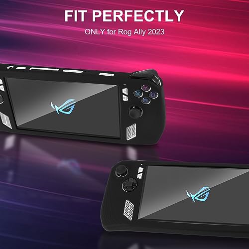 Yebowe Silicone Protective Case for Rog Ally, Handheld Game Console Protector Cover Skin with 4 Thumb Grips Caps Soft Non-Slip Flexible Shockproof ROG Ally Accessories 2023, Black