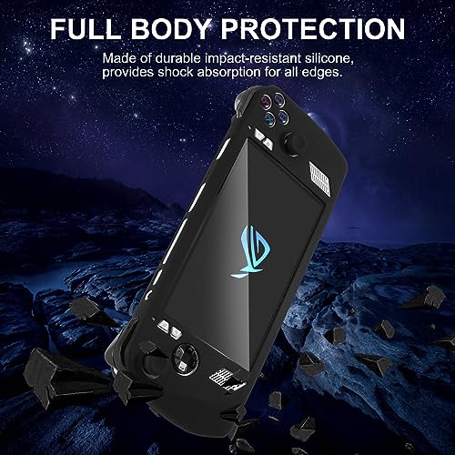 Yebowe Silicone Protective Case for Rog Ally, Handheld Game Console Protector Cover Skin with 4 Thumb Grips Caps Soft Non-Slip Flexible Shockproof ROG Ally Accessories 2023, Black