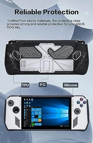 Protective Case for ASUS ROG Ally, TPU Case for ASUS ROG Ally with Kickstand, Included 2 ASUS ROG Ally Tempered Glass Screen Protector, Dustproof Nets, Joystick Protectors and 3.1 Adapter - Black