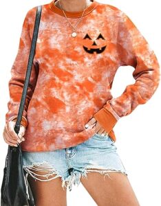 koradior halloween sweatshirt women pumpkin face pullover pumpkin lantern shirt tee casual long sleeve top orange