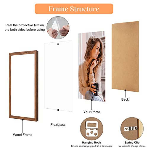 18x24 Wood Frame Brown, Rustic Natural Woodgrain 24x18in Poster Picture Frame, Distressed Brown 18 x 24inch Gallery Wall Photo Frame with HD Plexiglass, Horizontal Vertical Wall Mounting Display 1pcs