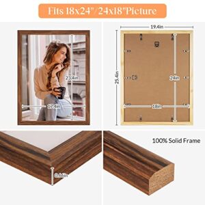 18x24 Wood Frame Brown, Rustic Natural Woodgrain 24x18in Poster Picture Frame, Distressed Brown 18 x 24inch Gallery Wall Photo Frame with HD Plexiglass, Horizontal Vertical Wall Mounting Display 1pcs