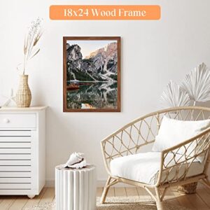 18x24 Wood Frame Brown, Rustic Natural Woodgrain 24x18in Poster Picture Frame, Distressed Brown 18 x 24inch Gallery Wall Photo Frame with HD Plexiglass, Horizontal Vertical Wall Mounting Display 1pcs