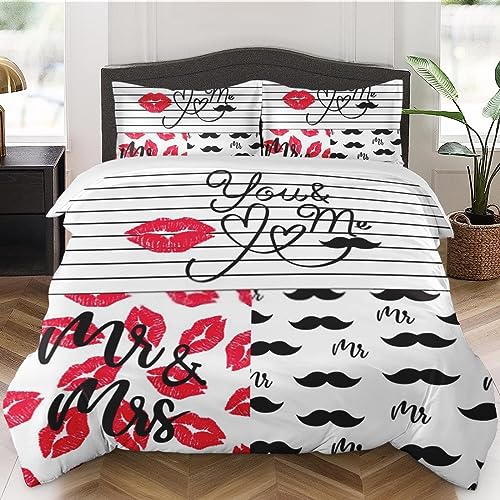 Duvet Cover Twin Size, Retro Woman Red You Bedding Set with Zipper Closure for Kids and Adults, Love Valentine Valentines Comforter Cover with Pillow Sham for Bedroom Bed Decor