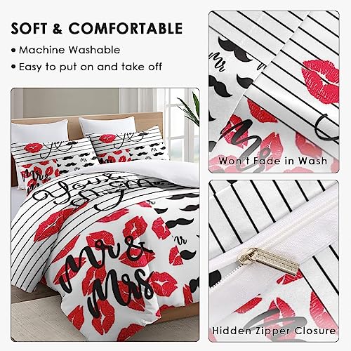 Duvet Cover Twin Size, Retro Woman Red You Bedding Set with Zipper Closure for Kids and Adults, Love Valentine Valentines Comforter Cover with Pillow Sham for Bedroom Bed Decor